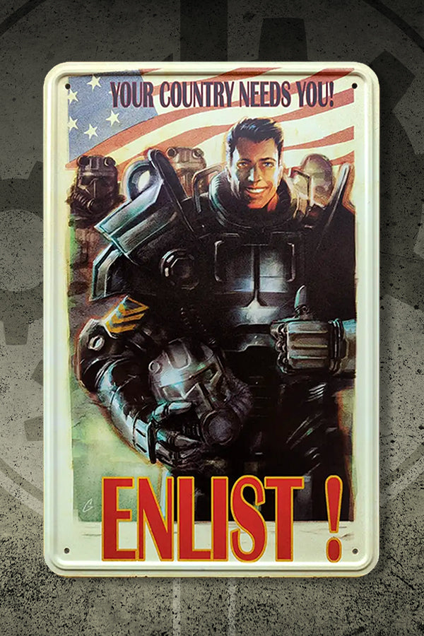 Fallout Enlist Metal Sign – Bethesda International Gear Store